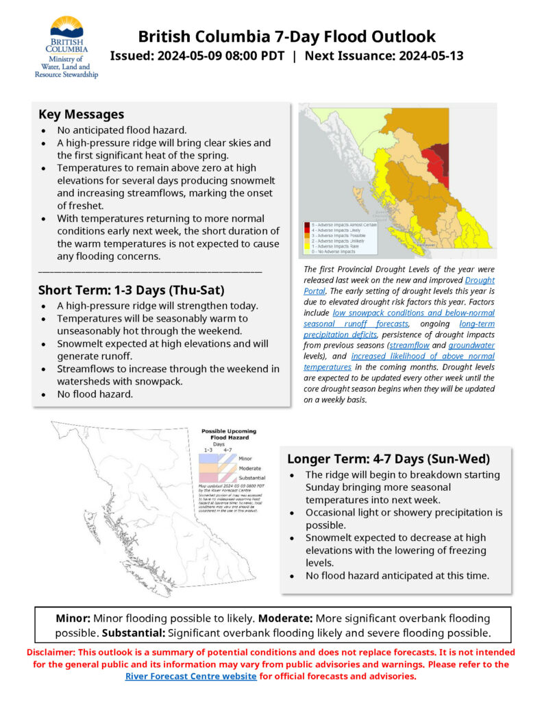 BC 7 Day Flood Outlook - May 9, 2024 - Okanagan Indian Band