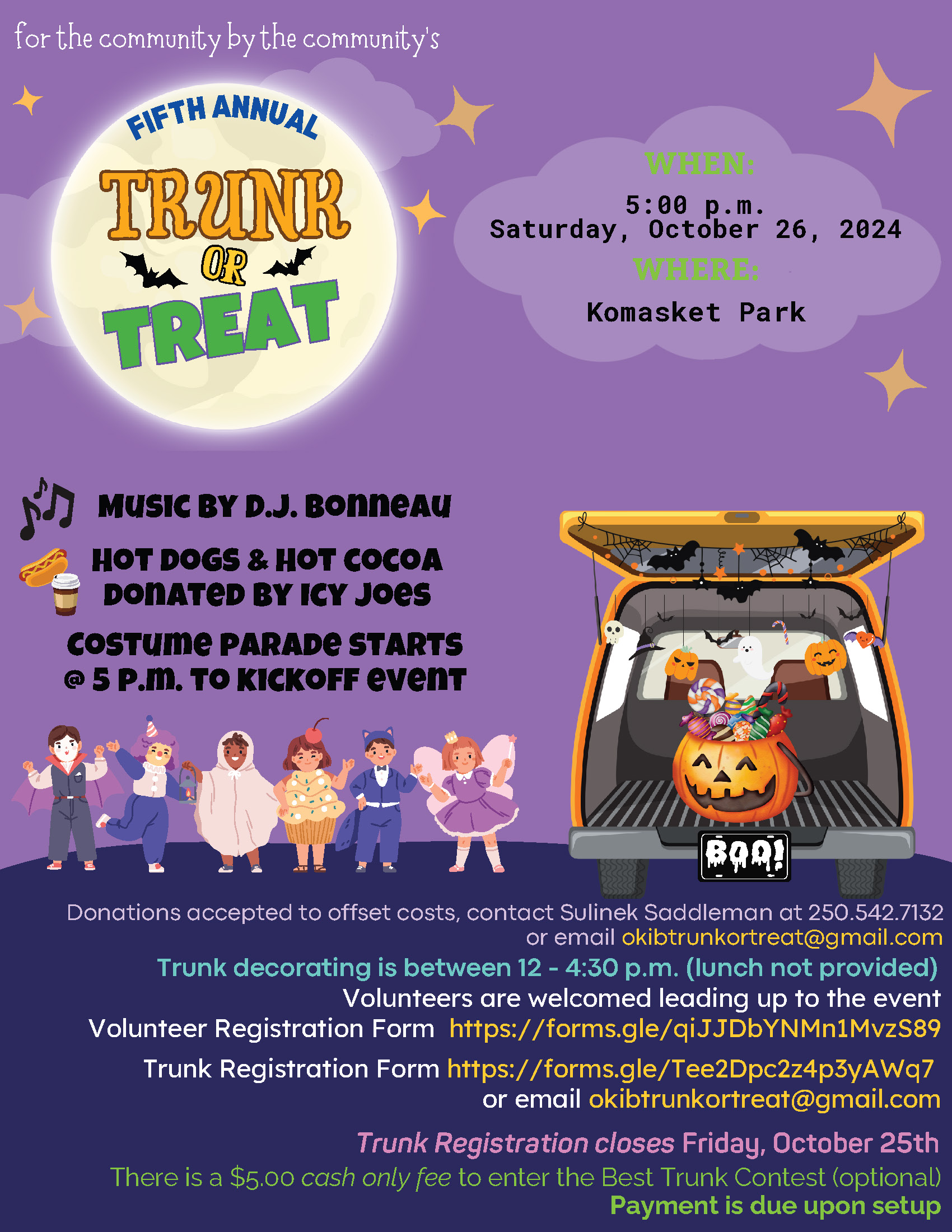 Trunk or treat 2024 - Saturday October 26th, 5:00pm @ Komasket Park ...