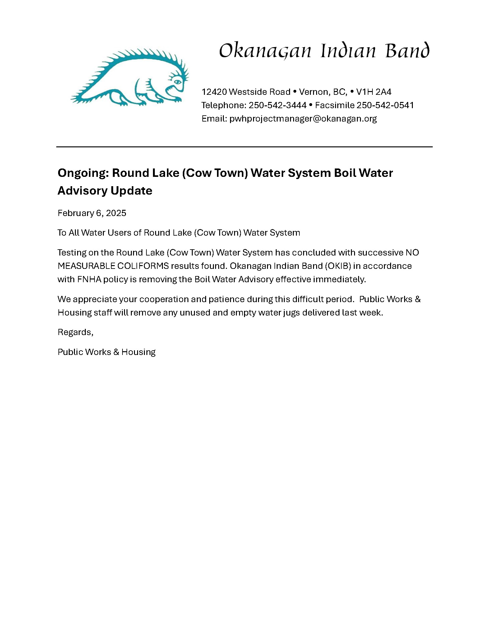 Round Lake Water System Update - Okanagan Indian Band